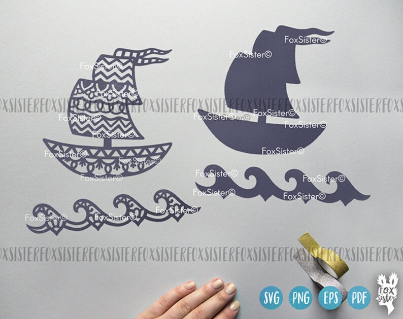 Boat Svg Cut File, Lake Boat Vector Svg, Mandala Style Svg, Wave Svg ...