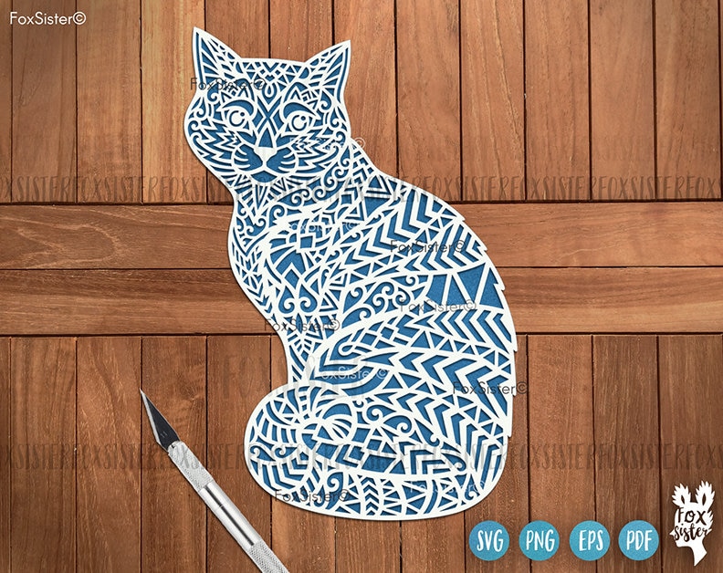 Cat Svg Cut File Design, Mandala Cat Svg, Mandala Animal Svg, Cat ...