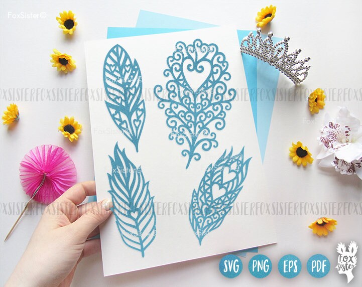 Feather Svg Bundle Cut Files for Cricut and Silhouette, Boho Feathers ...