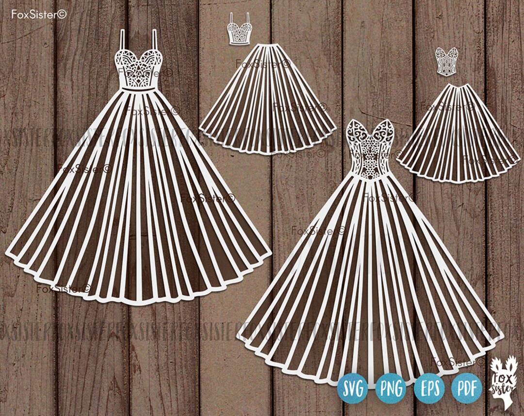 Wedding Dress Svg Cut File for Cricut and Silhouette, Long Gown Svg ...