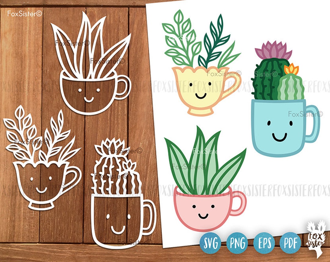 Happy Plants Svg Cutting File for Cricut and Silhouette, Plants Vector ...