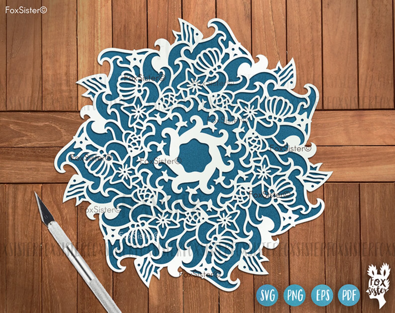 Ocean Mandala Svg for Cricut and Silhouette, Mandala Svg, Foxsister ...