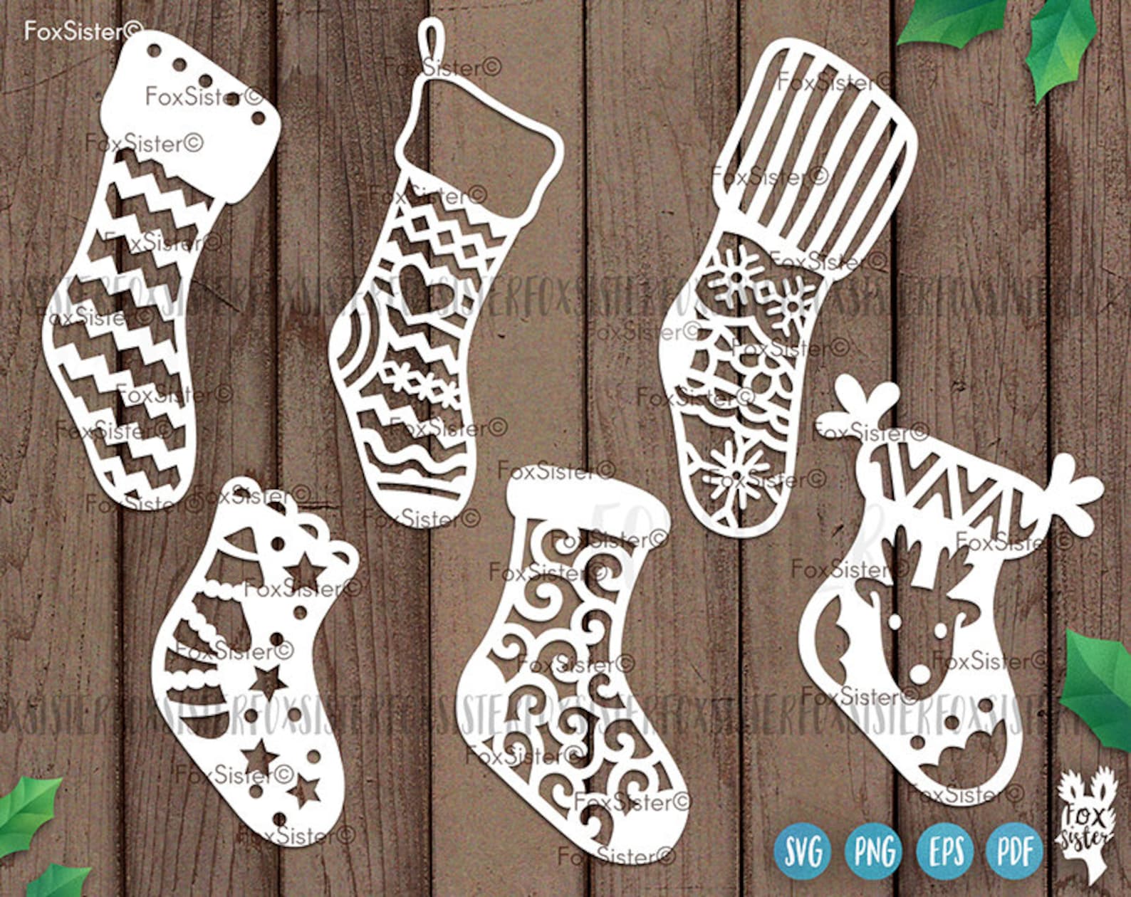 Christmas Stockings Svg Bundle Socks Svg Deer Fireplace Svg | Etsy