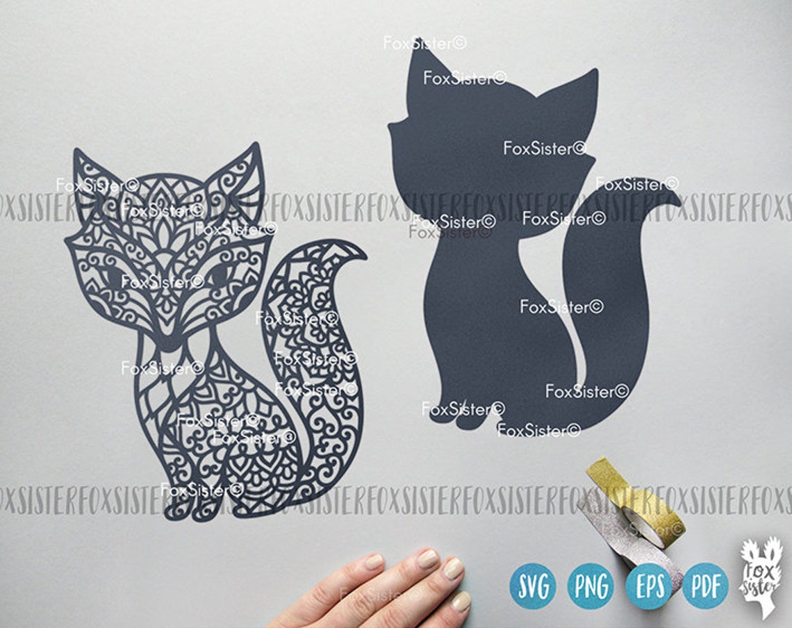 Cute Fox Svg Cut File Clipart Mandala Svg Style, Sitting Fox Template ...
