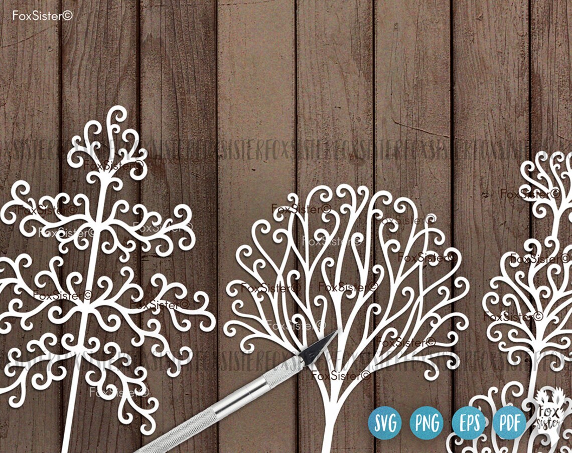 Decorative Trees Svg Cut File for Cricut and Silhouette, Woodland Svg ...