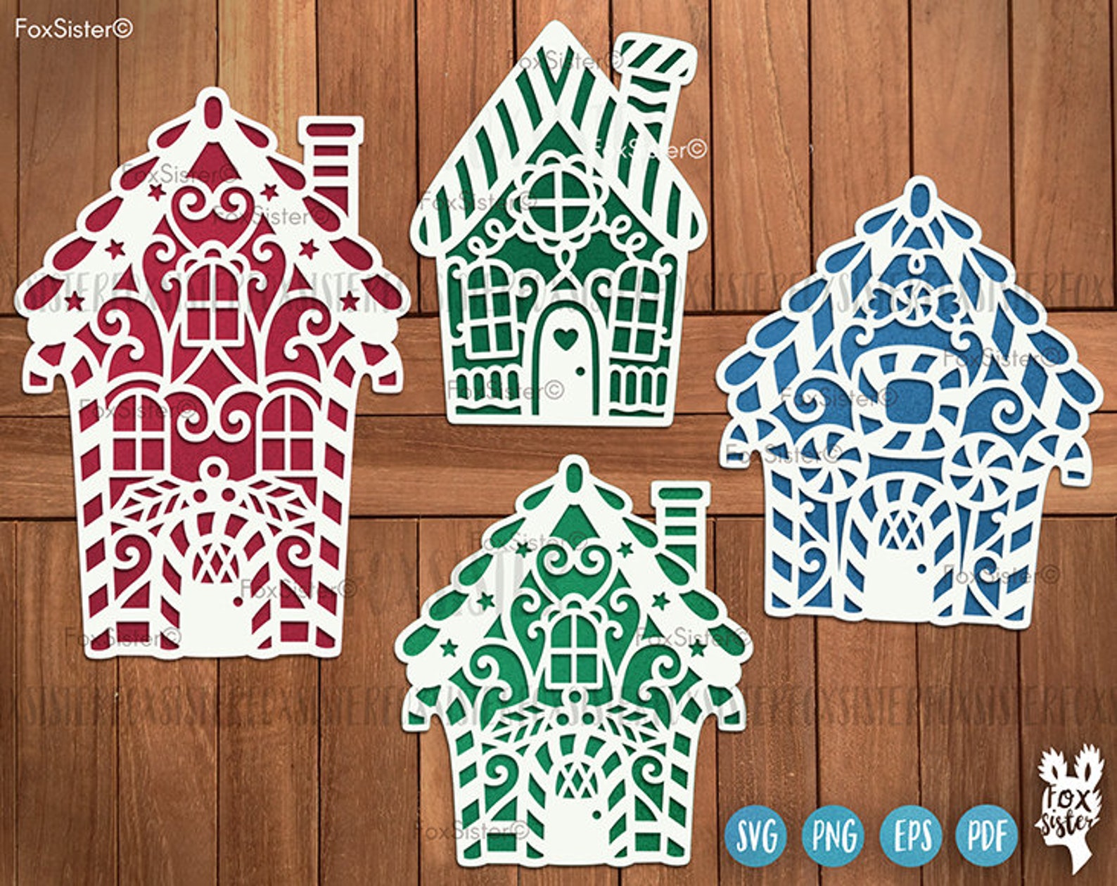 4 Christmas Gingerbread Houses Svg Bundle Christmas Vector - Etsy