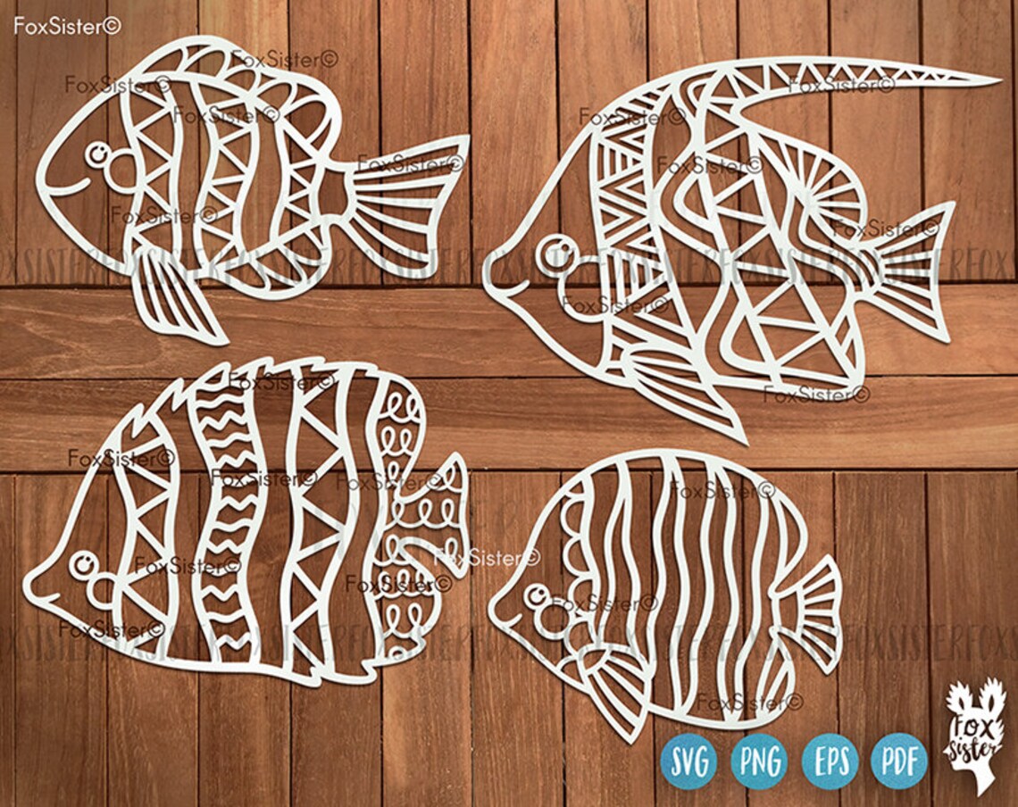 4 Happy Fish Svg Cutting Files for Cricut and Silhouette Set2 - Etsy