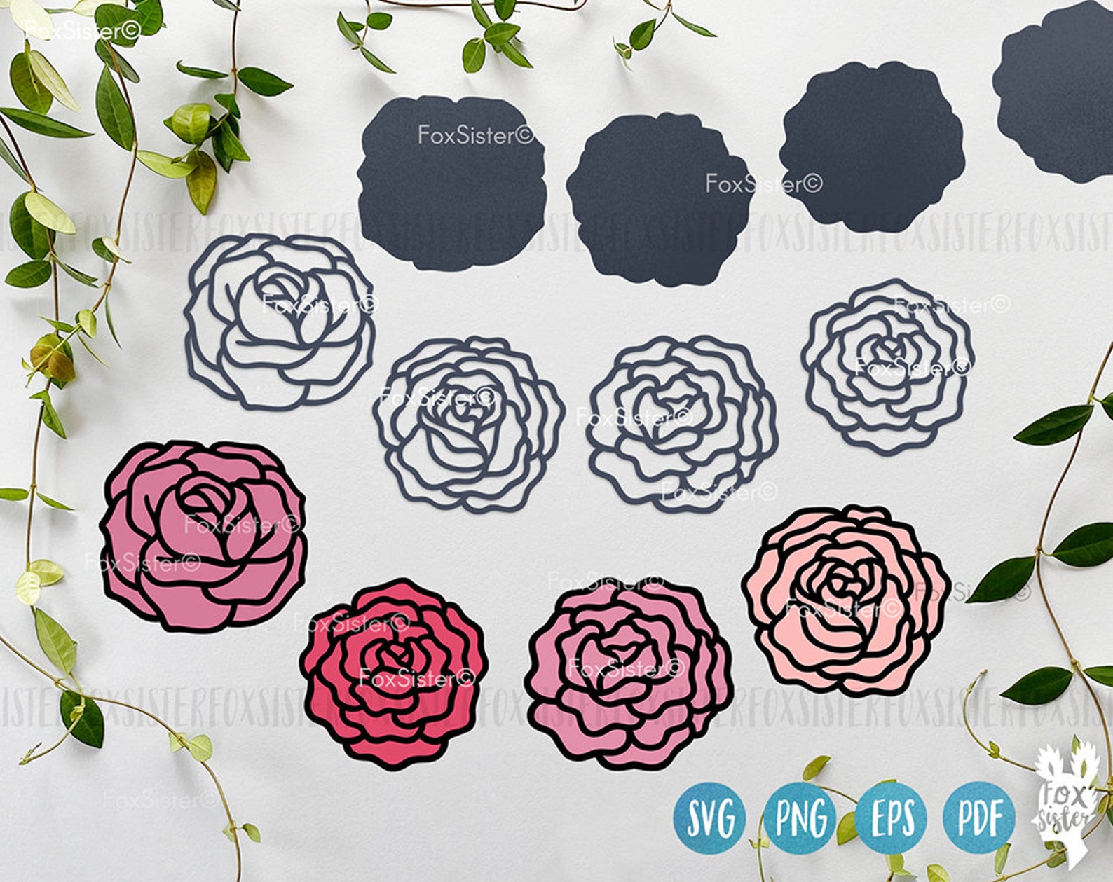 Rose Bundle Svg Flower Svg Bundle Roses Svg Floral Svg Etsy