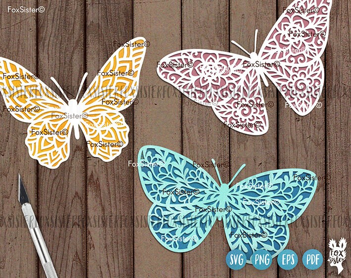 Butterfly Svg Bundle Set 3 Vector Papercut Template, Mandala Butterfy ...