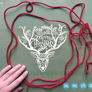Merry Christmas Deer Svg Cut File, Christmas Clipart, Reindeer Vector ...