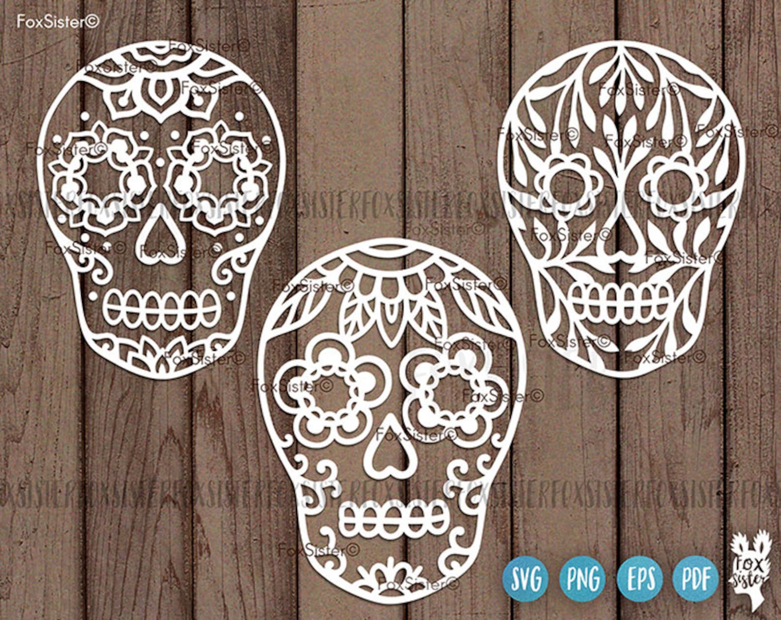 3 Sugar Skulls Svg File Skull Svg Sugar Skull Clipart Day - Etsy