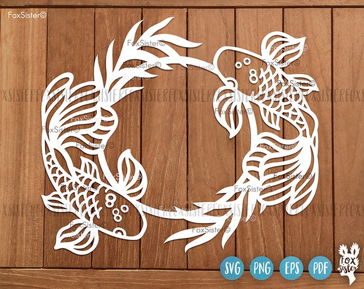Koi Fish Monogram Frame Svg Png Cut File Template, Blank Frame ...