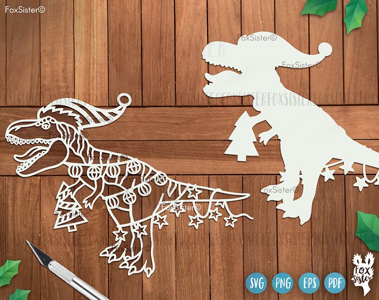 Christmas T-rex Svg for Cricut and Silhouette, Christmas Svg Files ...