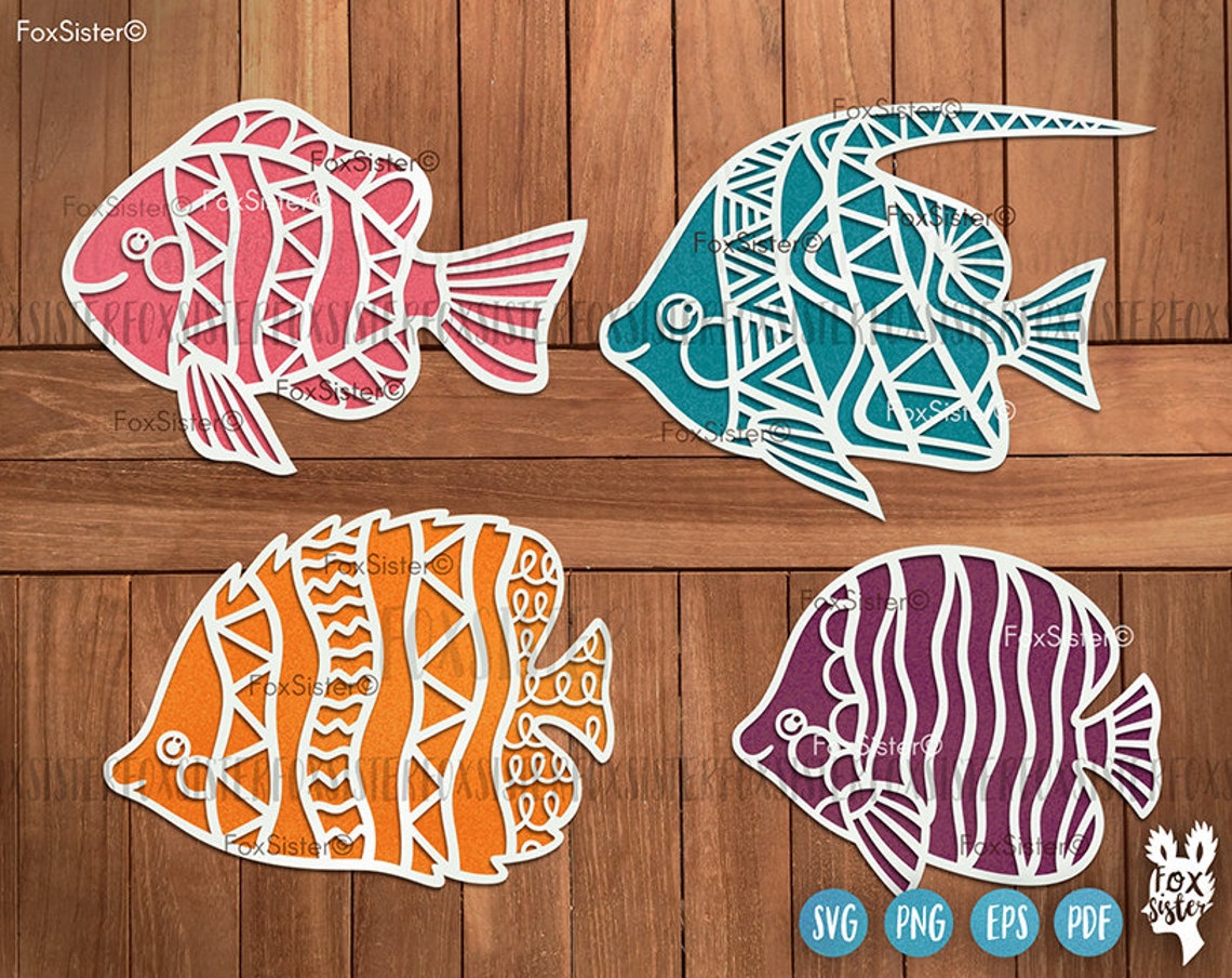 4 Happy Fish Svg Cutting Files for Cricut and Silhouette Set2, Fish ...