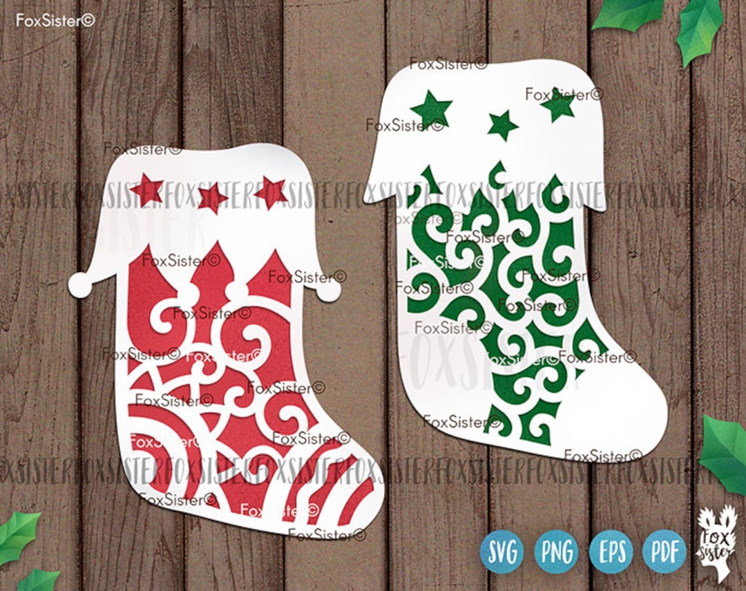 2 Christmas Stockings Svg, Stockings Clipart, Elf Shoes Svg, Winter ...