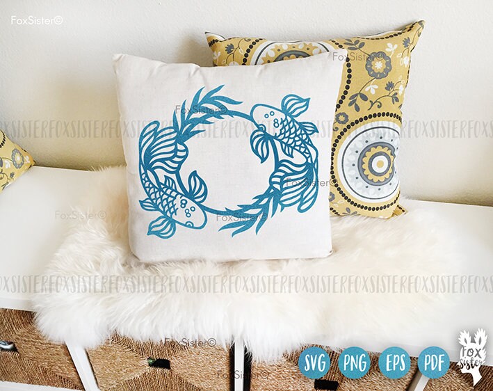 Koi Fish Monogram Frame Svg Png Cut File Template, Blank Frame ...