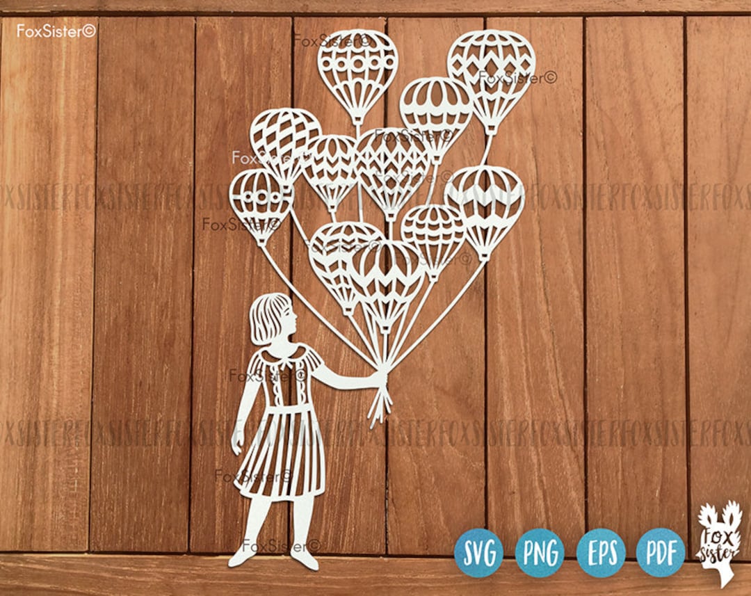 Girl and Hot Air Balloon Svg Cut File, Air Balloon Clip Art, Silhouette ...