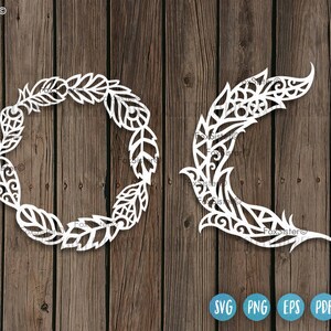 6 Boho Feather Monogram Frames SVG Cut File Templates, Feather Svg ...