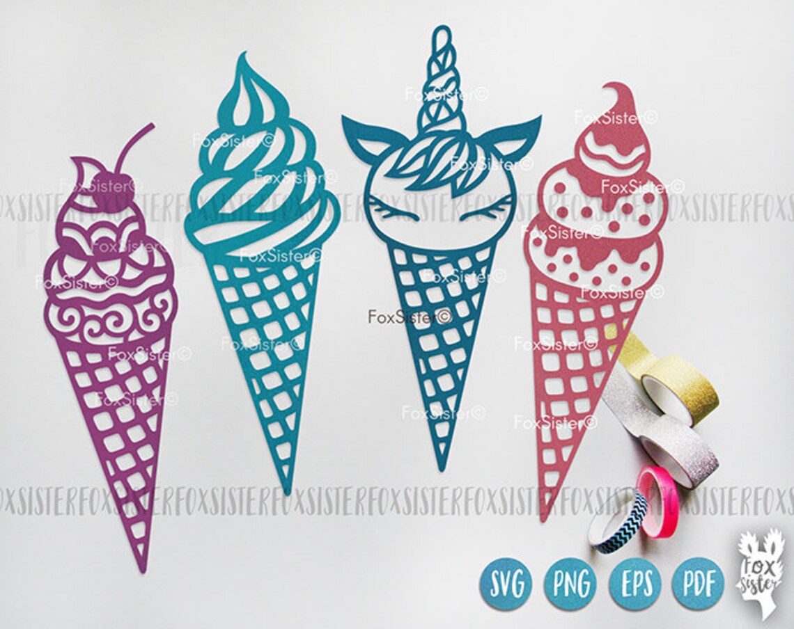 4 Ice Creams Svg Bundle Set 2 Ice Cream Svg Cut File Unicorn - Etsy