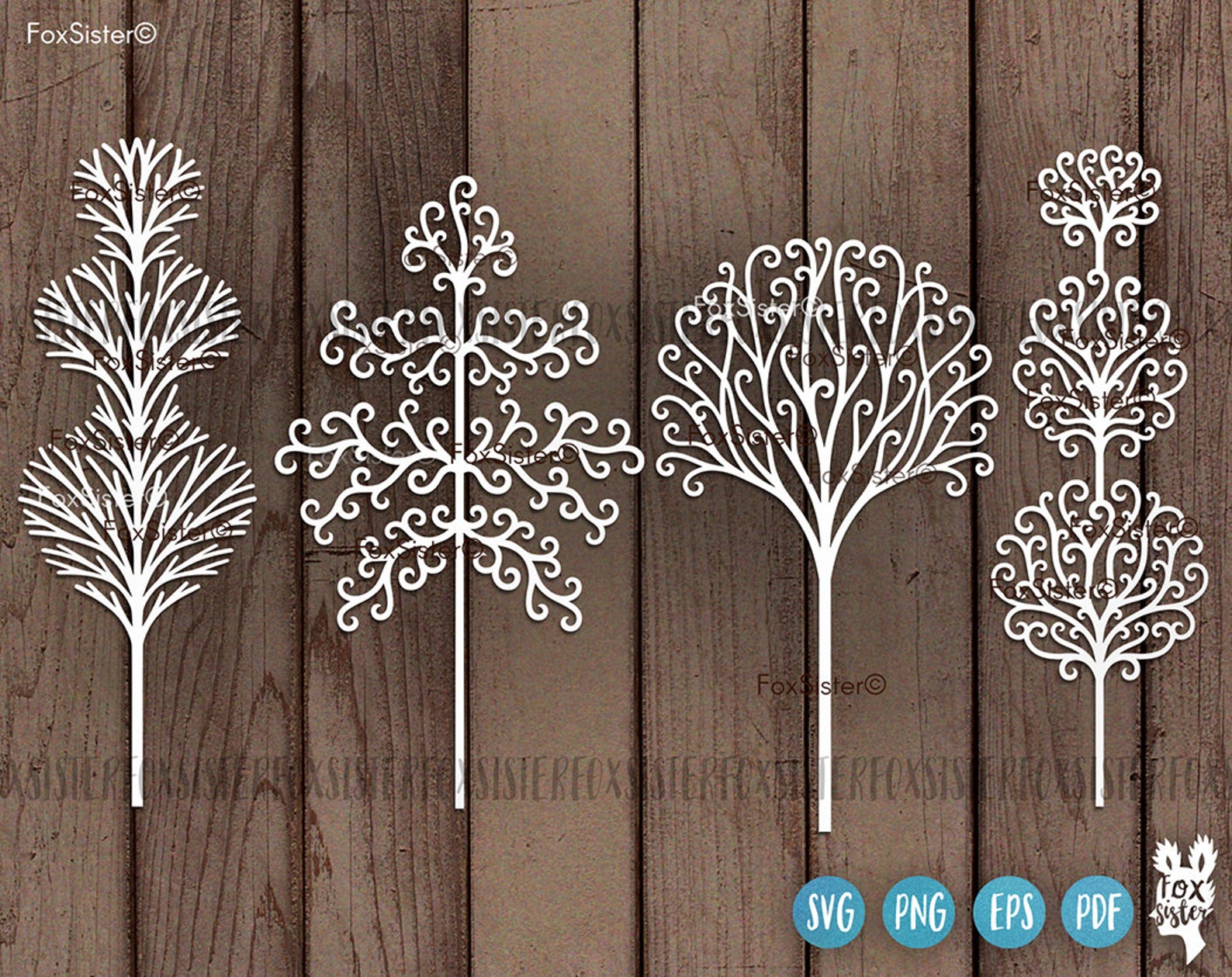Decorative Trees Svg Cut File for Cricut and Silhouette, Woodland Svg ...