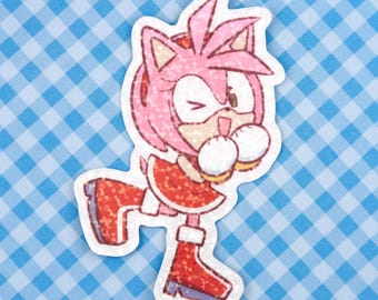Amy Rose Inspired Holographic Vinyl Waterproof Sticker Chibi Pink Heart ...