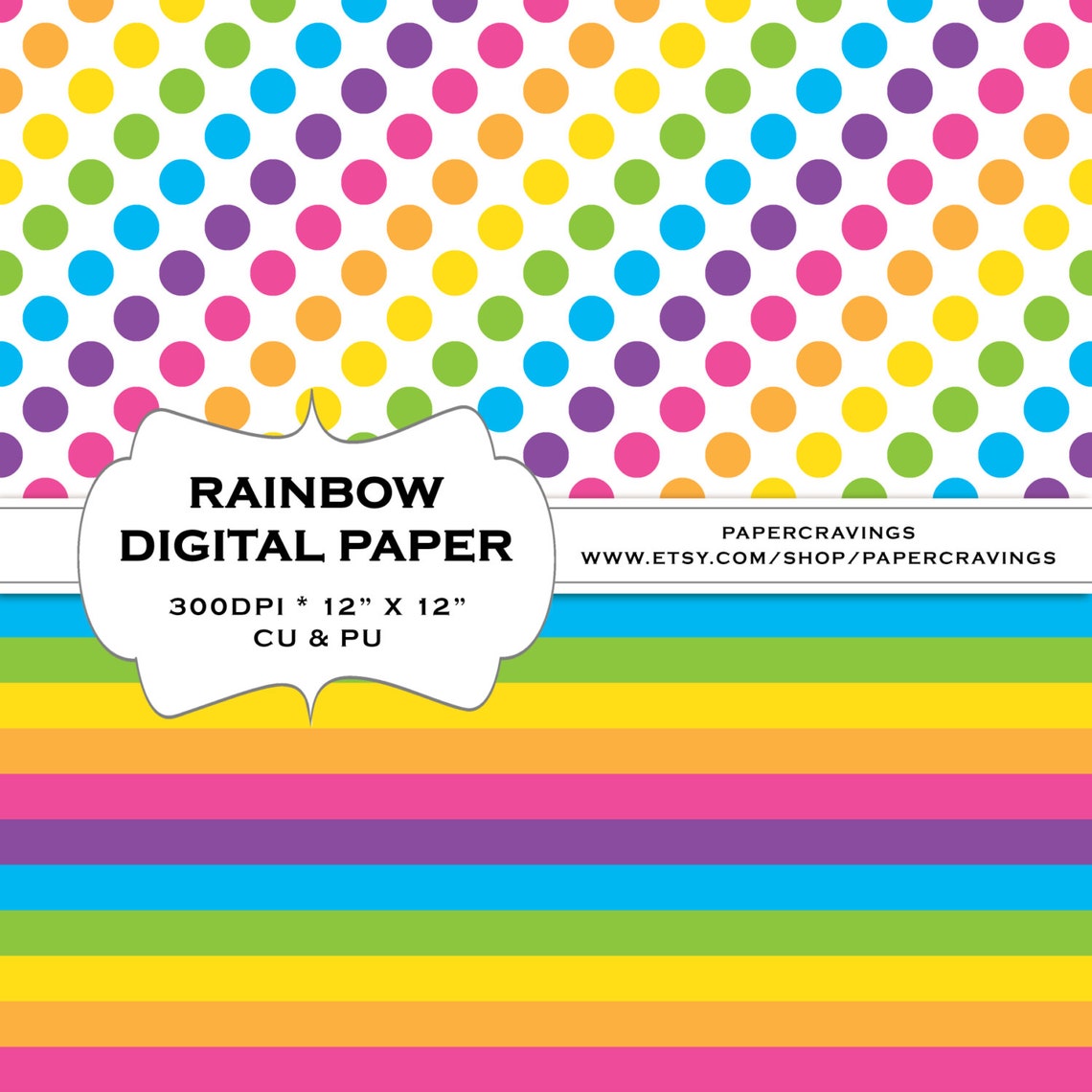 Rainbow Digital Paper Pack 12" X 12" Commercial and Personal Use ...
