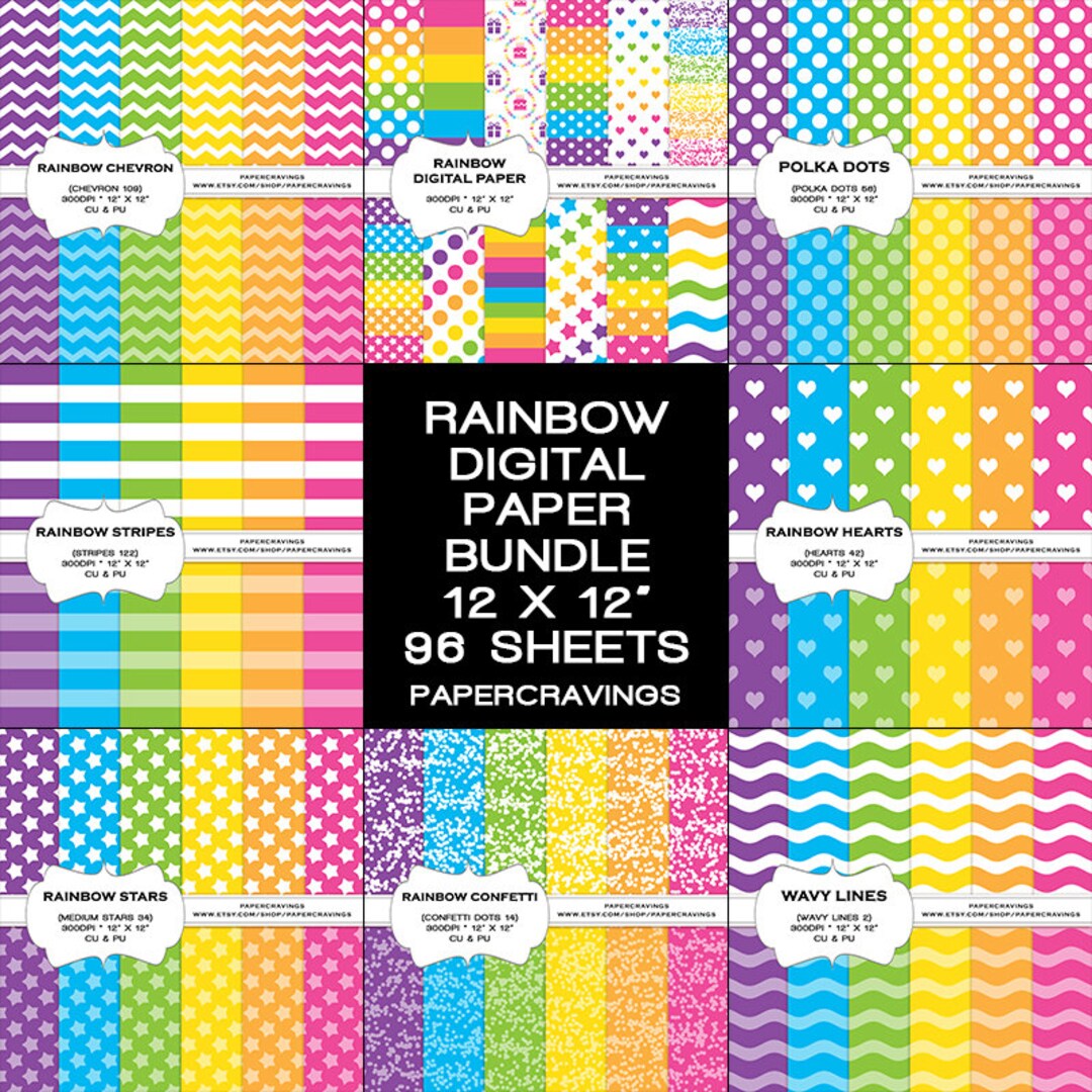 Digital Paper Pack Bundle Mega Set 12" X 12" Chevron Polka Dot Stripe ...