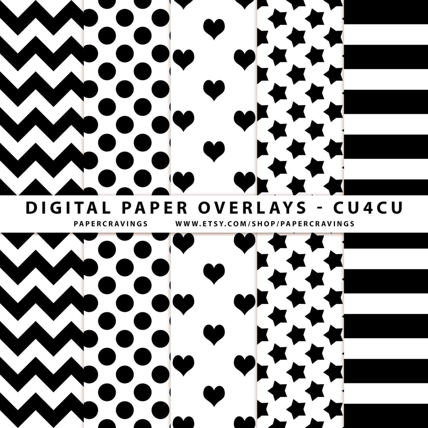 Digital Paper Overlay Paper Template Chevron Polka Dot Stars Hearts ...