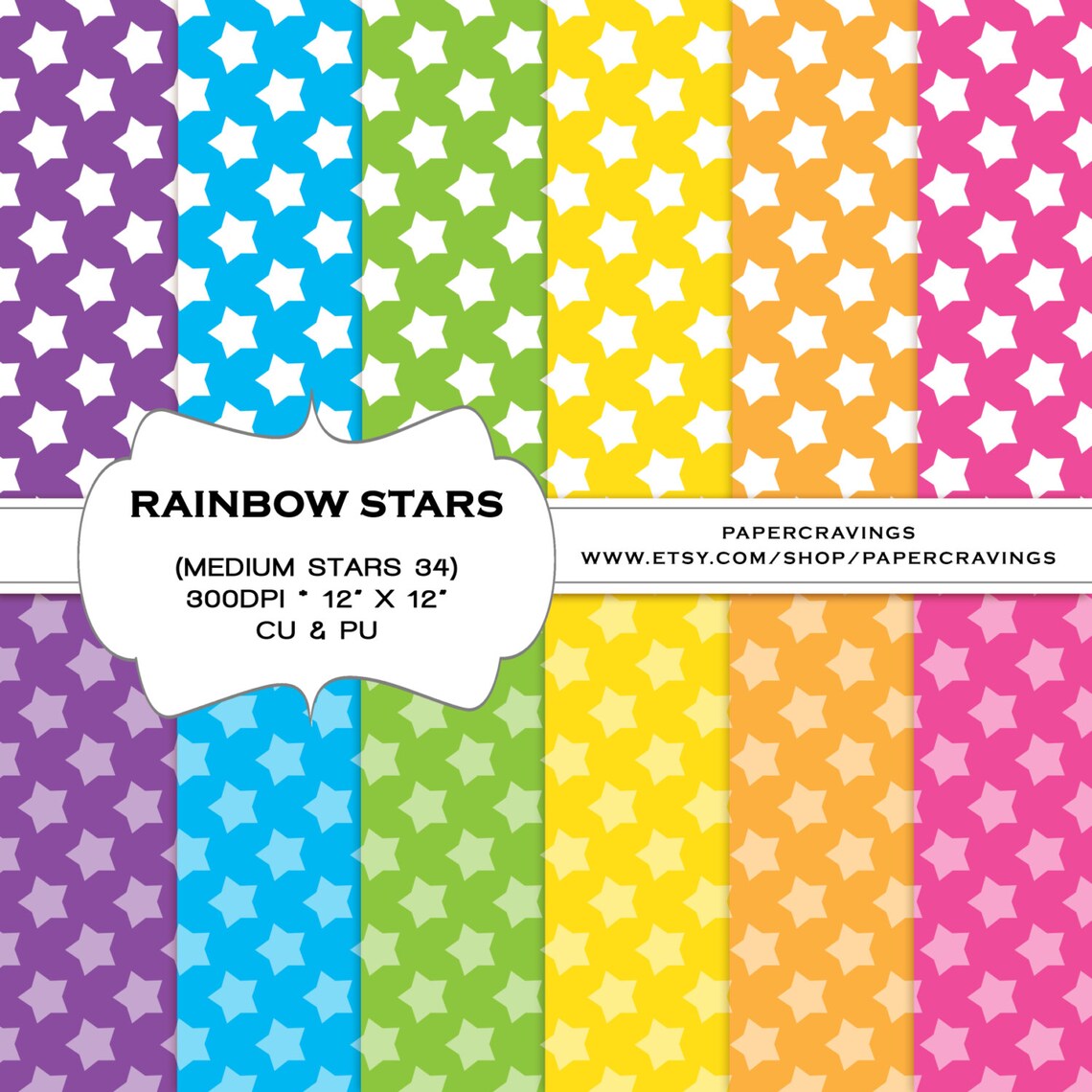 Rainbow Digital Paper Pack 12" X 12" Commercial and Personal Use ...