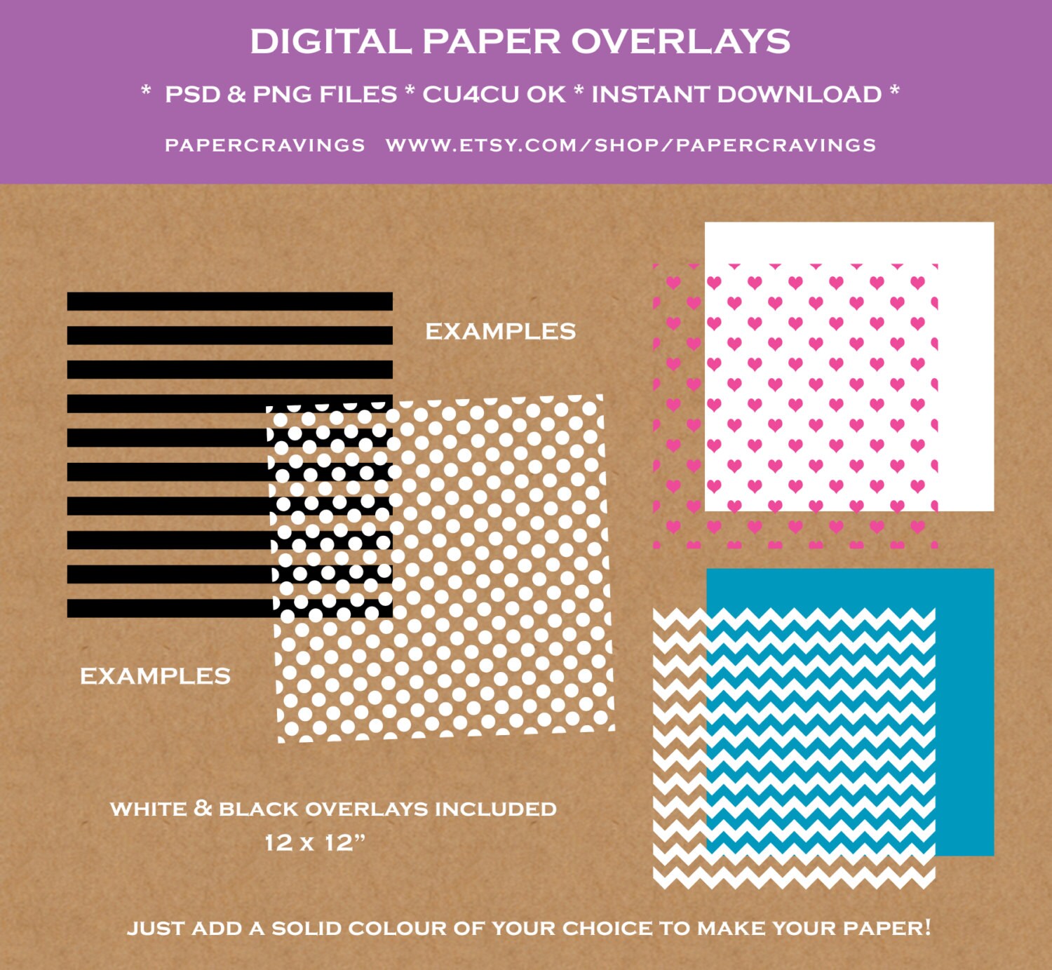 Digital Paper Overlay Paper Template Chevron Polka Dot Stars Hearts ...