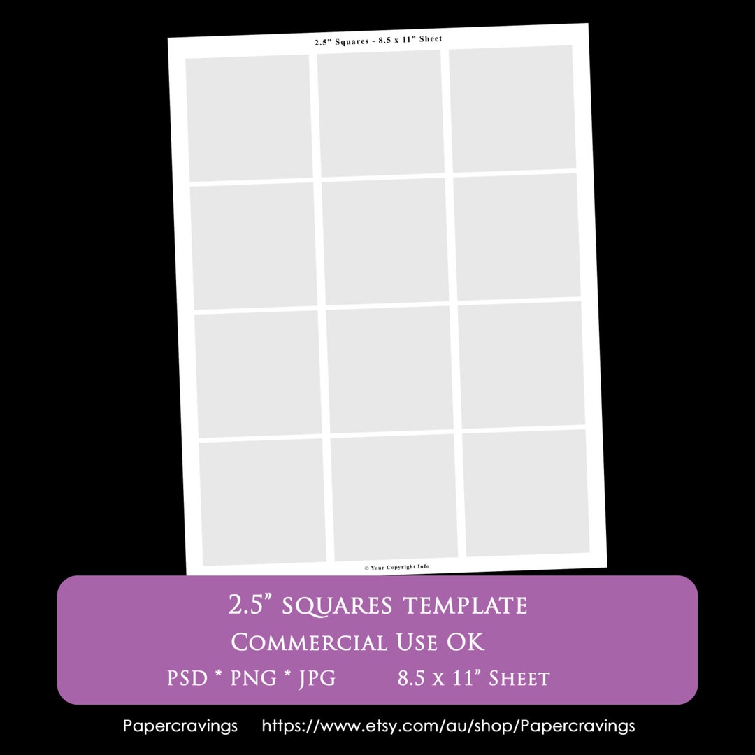2.5 Inch Square Digital Collage Sheet Template 8.5 X 11" Party ...