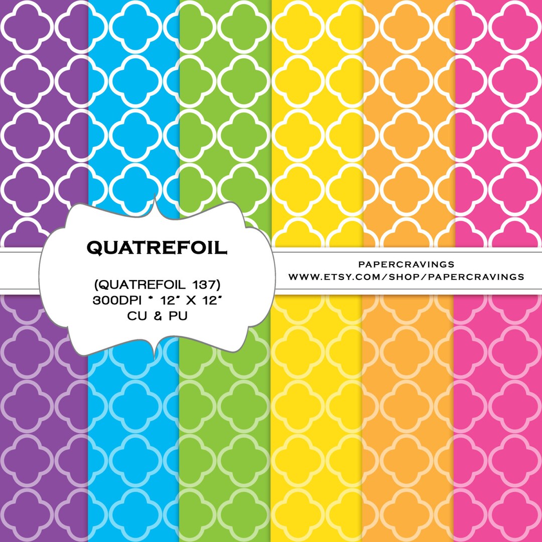 Rainbow Digital Paper Pack 12" X 12" Quatrefoil Trellis Morroccan Tile ...