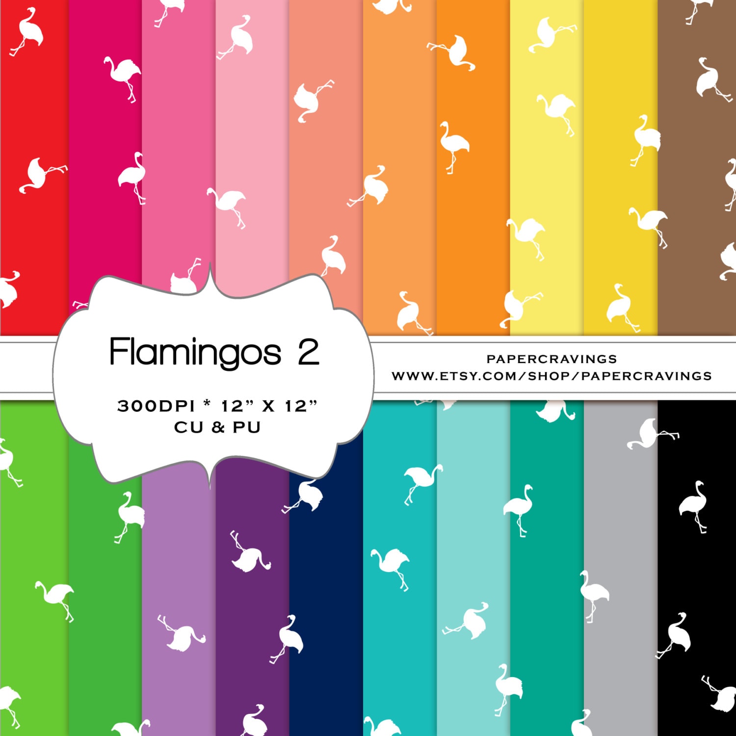 Flamingo Digital Paper Pack 12" X 12" Nautical Preppy Commercial and ...
