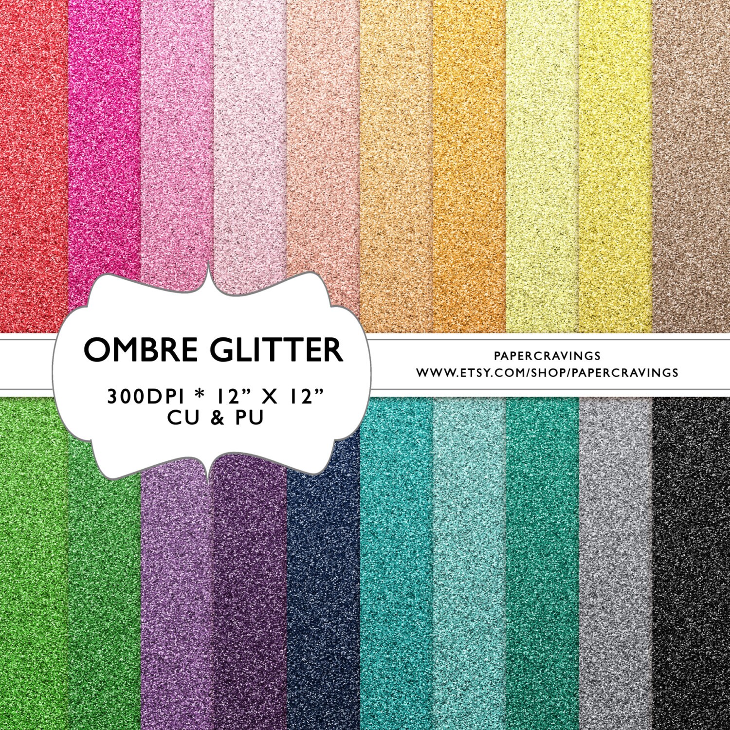 Glitter Digital Paper Ombre 12" X 12" Commercial & Personal Use Gold ...