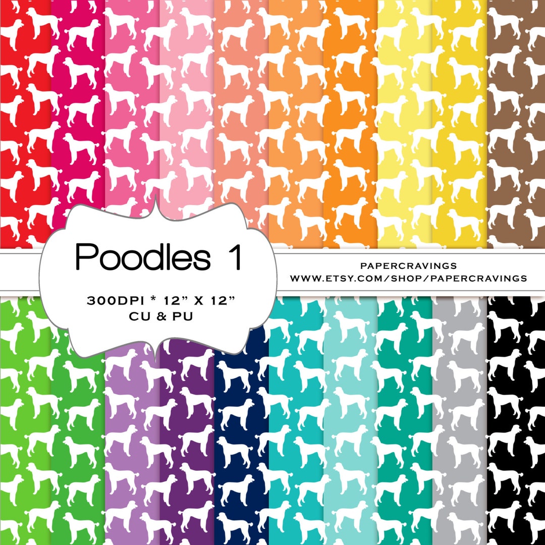 Poodles Digital Paper Pack 12" X 12" Dog Puppy Paris Commercial ...