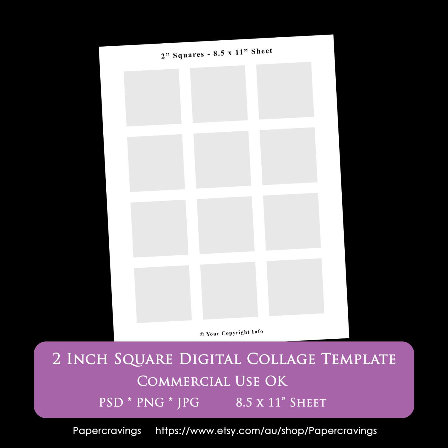 2 Inch Square Digital Collage Sheet Template 8.5 X 11" Party Printable ...