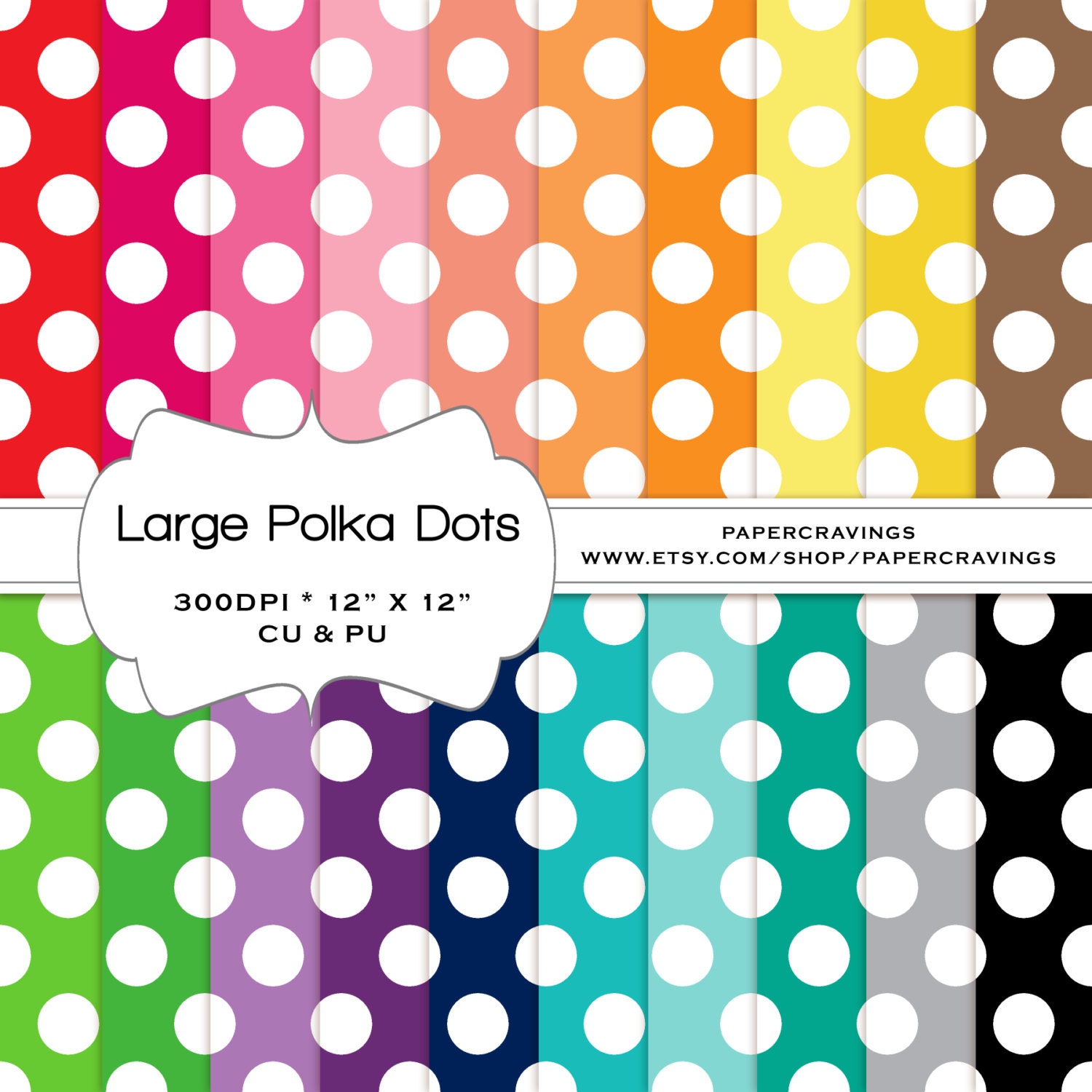 Polka Dot Large Digital Paper Pack 12" X 12" Commercial and Personal ...