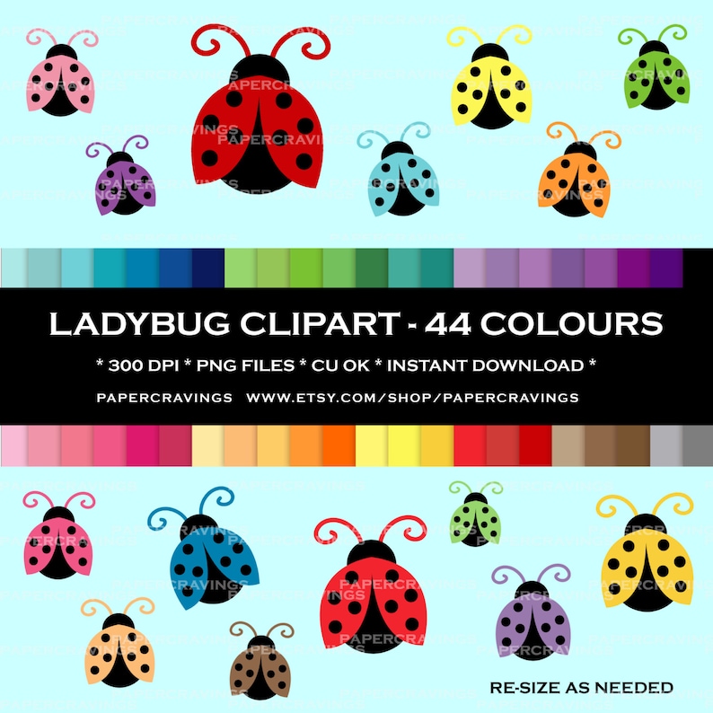 Ladybug Clipart Commercial and Personal Use - Printable 44 Colours ...