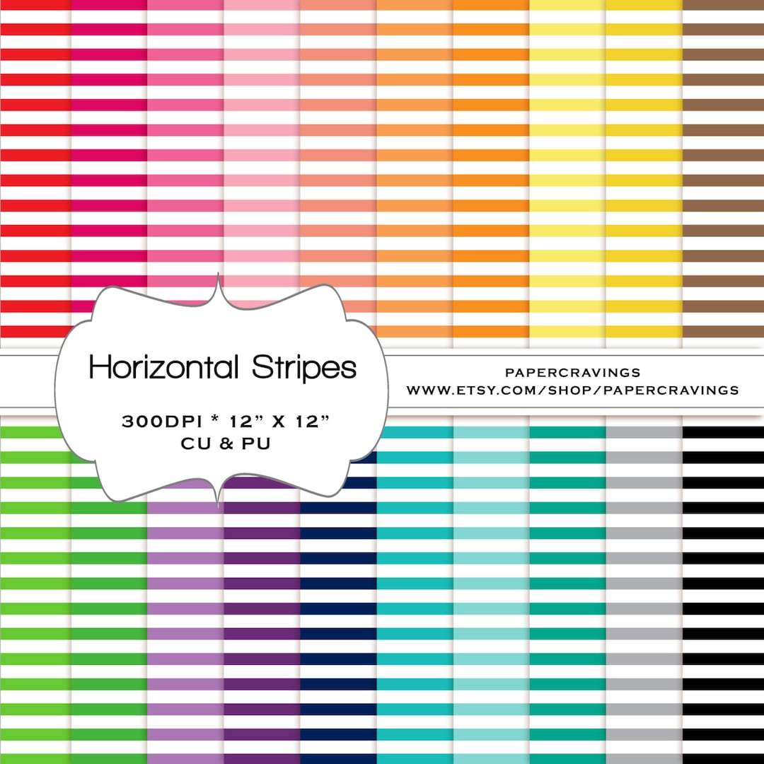 Horizontal Stripes Digital Paper Pack 12" X 12" Commercial and Personal ...