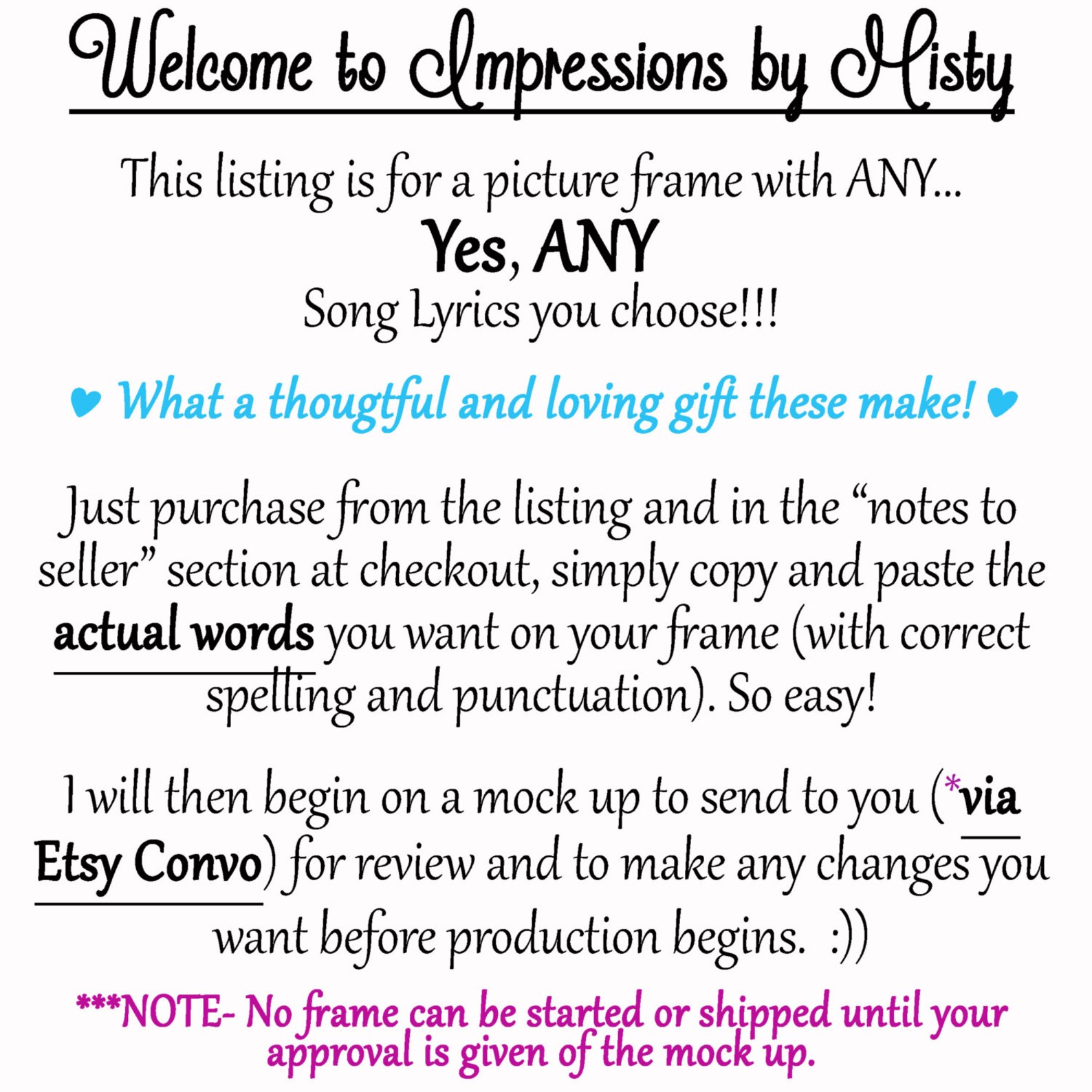 ANY Song Lyrics Picture Frame, Custom Gift, Personalized Gift, Wedding ...