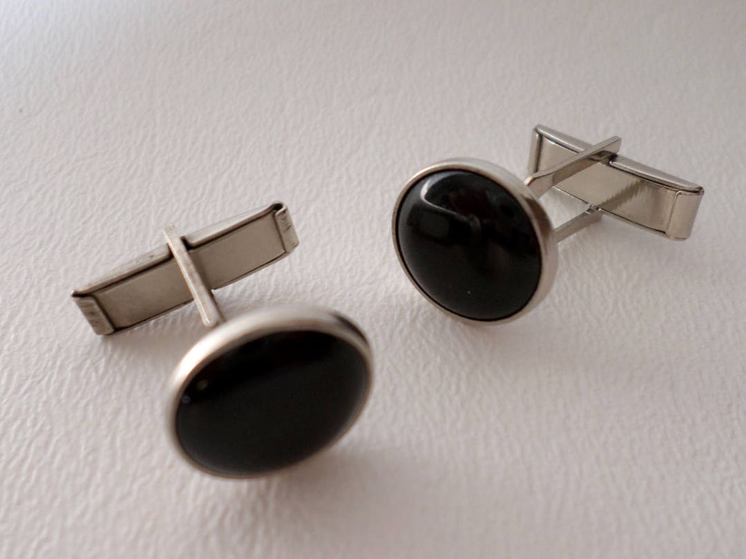 Vintage Cuff Links, Black Resin W Silver Finish, Previously Owned ...