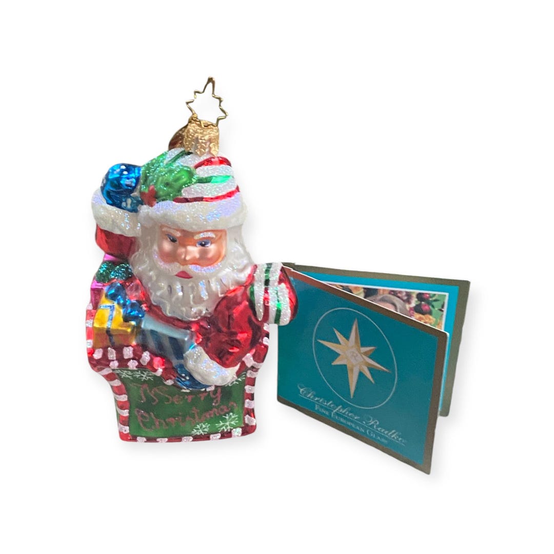 Christopher Radko Santa Claus in Green Merry Christmas Bag Blown Glass ...