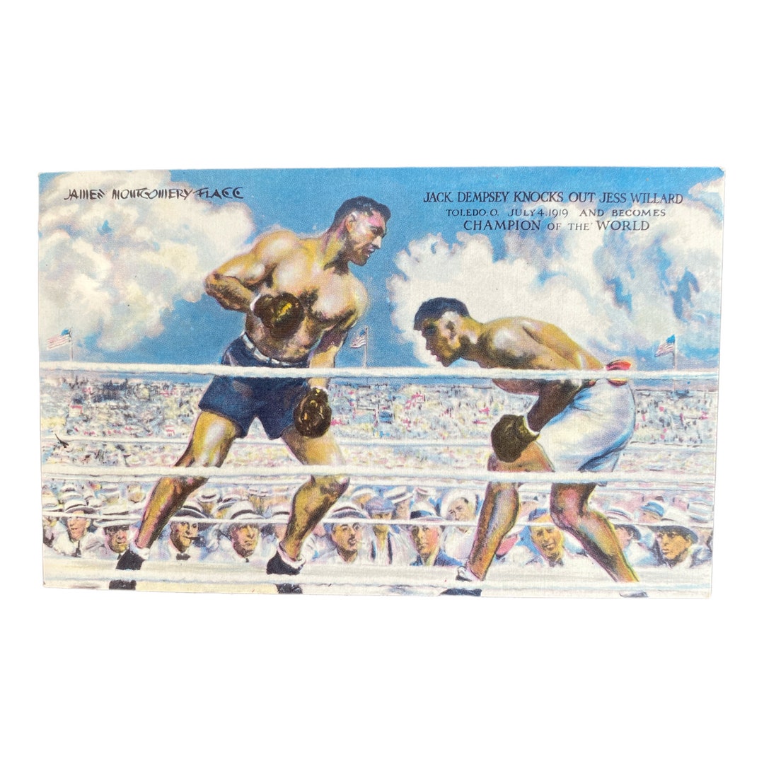 Vintage Jack Dempsey Knocks Out Jess Willard Original Postcard Jack ...
