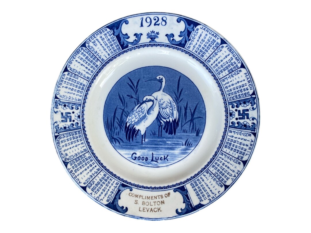 Rare 1928 Woods Ware Blue and White Calender Plate Spiritual Sanskrit ...