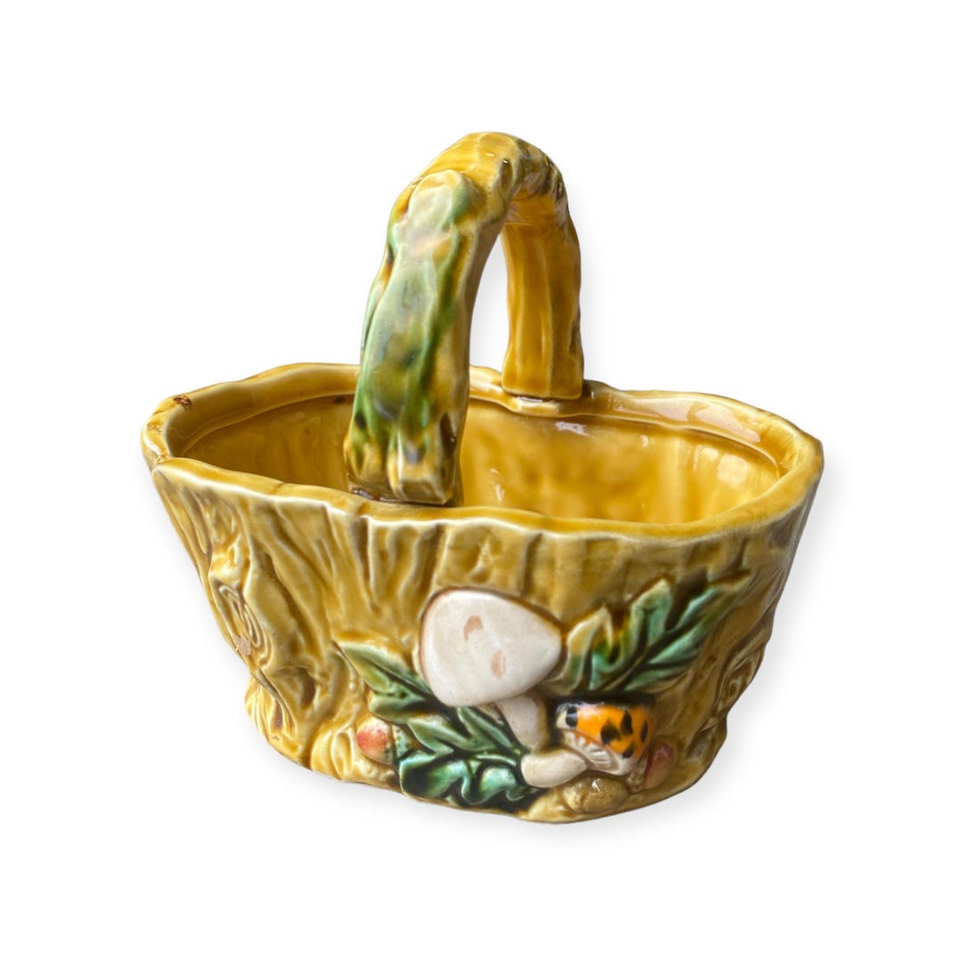 Vintage Lefton 1970's Mushroom Basket 1970 Small Planter Basket With ...