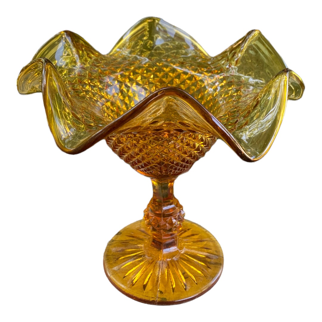 Vintage Ivima Amber Diamond Point Color Glass Footed Glass Compote - Etsy
