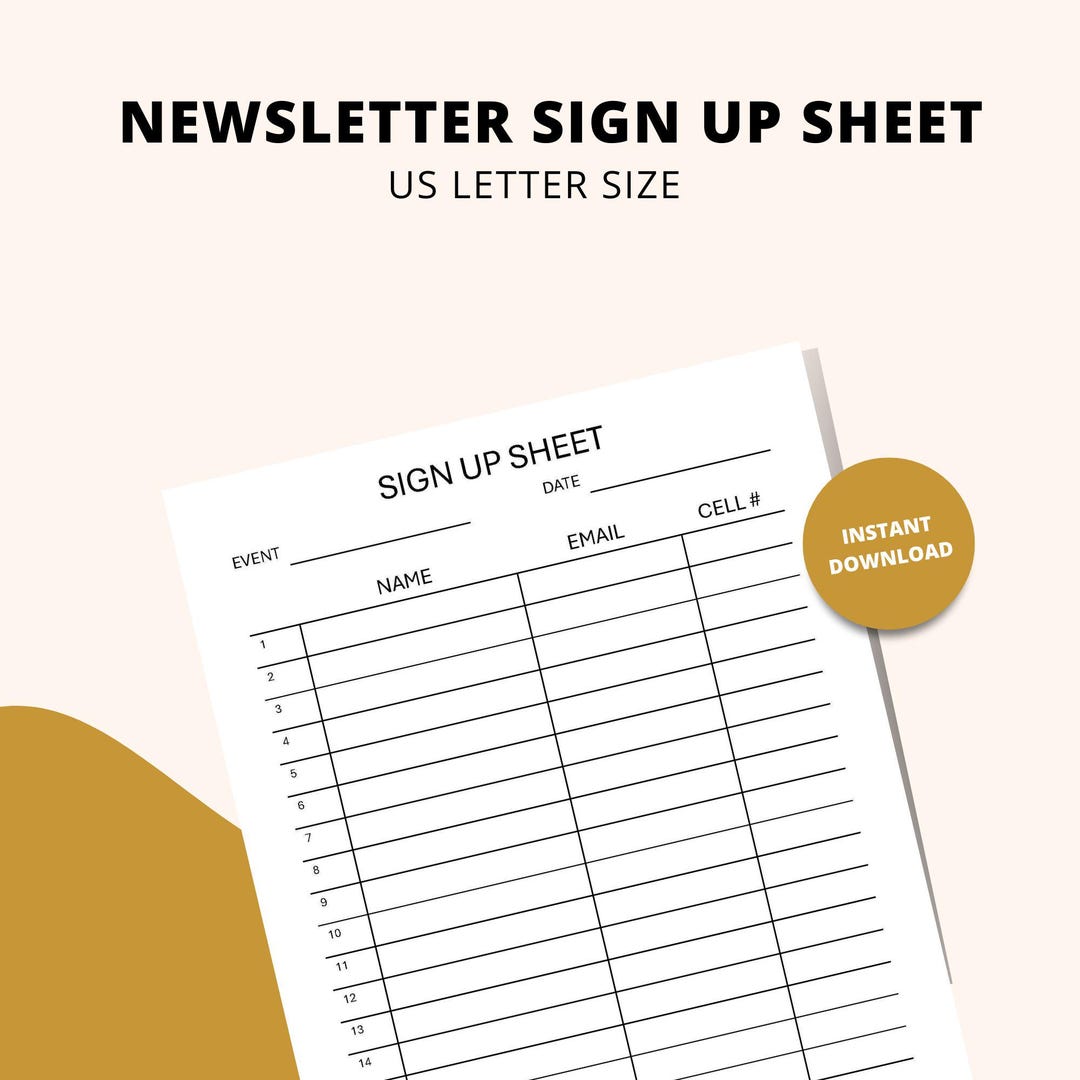Email Newsletter Sign up Sheet for Craft Fair Booth Vendor Events ...
