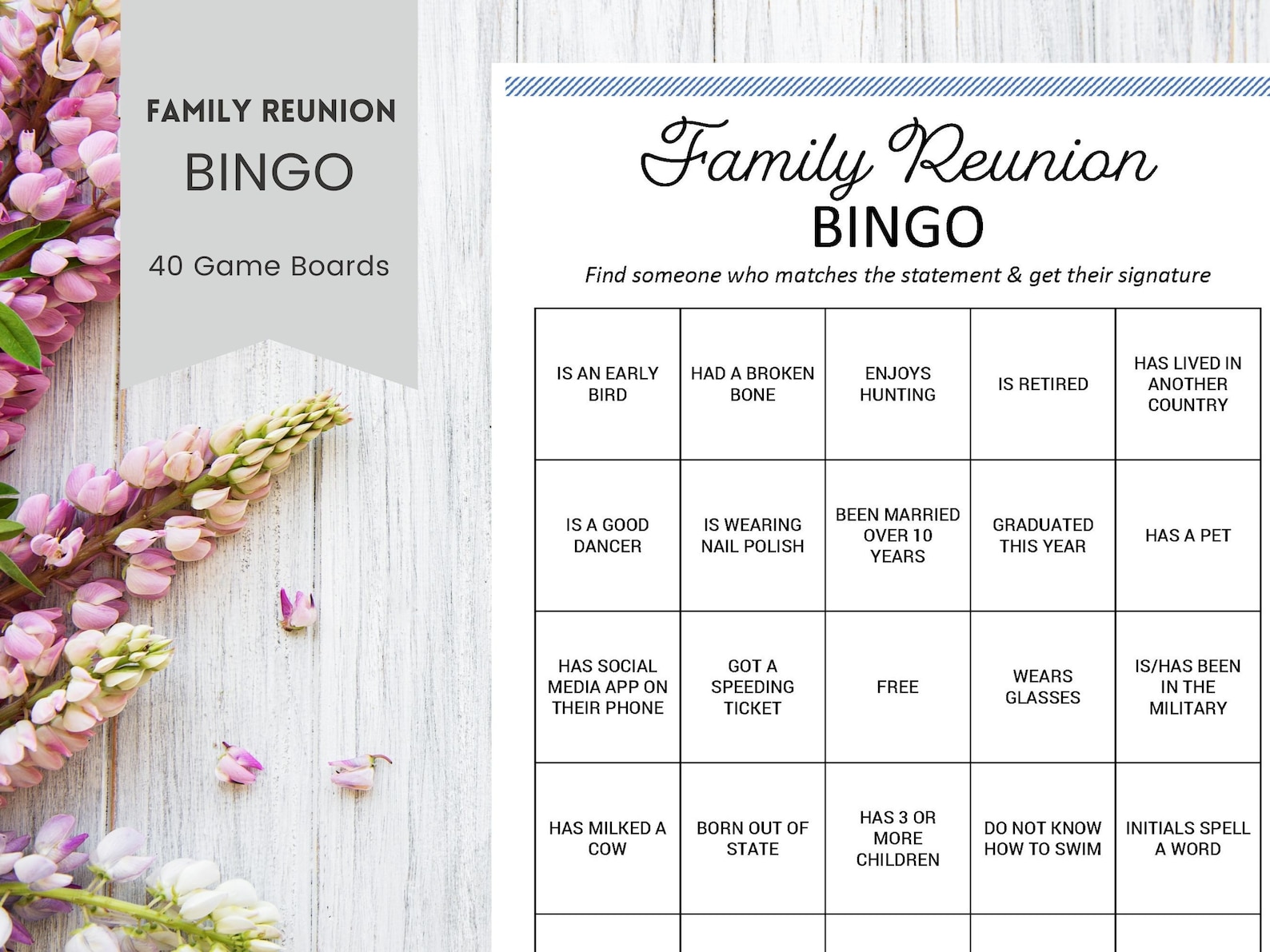 Family Reunion Bingo Card Template, Printable Game Board for Summer ...