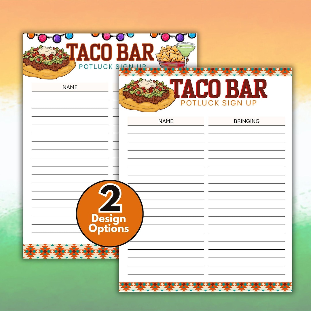 Navajo Taco Bar Potluck Sign up Sheet | Mexican Fiesta Party Planning ...
