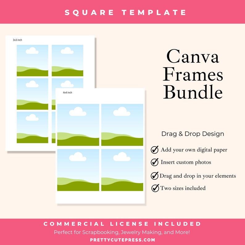 Square Tile Title Template Bundle, 3x3 Custom Canva Label Frame, 4x4 ...